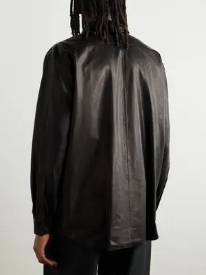 A.PRESSE Leather Shirt Jacket - Black
