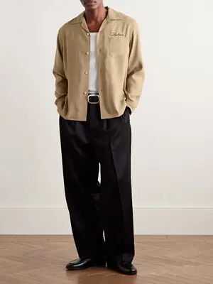 Visvim Keesey Convertible-collar Logo-embroidered Woven Shirt - Neutrals