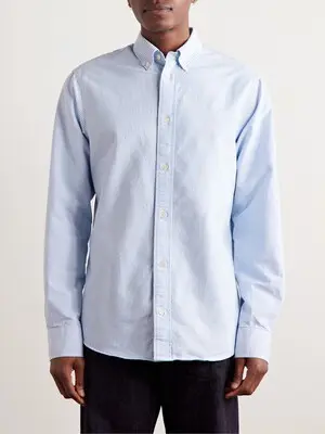 Nn07 Colby 5910 Button-down Collar Logo-embroidered Striped Organic Cotton Shirt
