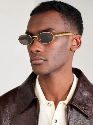 Bottega Veneta Sardine' -tone Oval Sunglasses - Gold