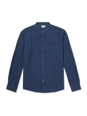 HARTFORD Hartford - Premium Pat Grandad-Collar Linen Shirt - Men - Blue - S
