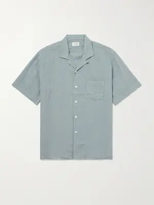 Hartford Palm Convertible-collar Linen Shirt - Blue