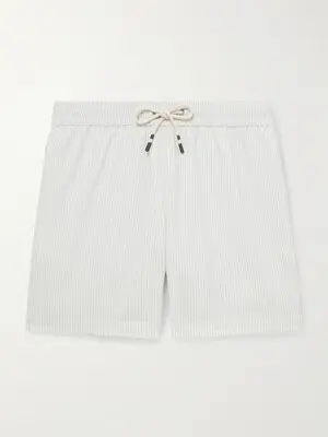 Hartford Straight-leg Mid-length Striped Seersucker Swim Shorts - Gray