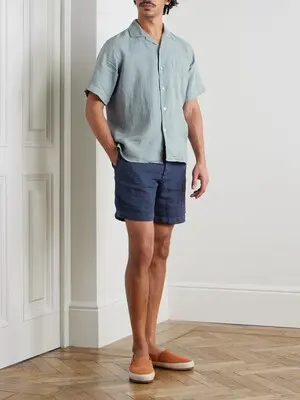 Hartford Tank Straight-leg Linen Drawstring Shorts - Blue