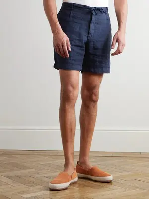Hartford Tank Straight-leg Linen Drawstring Shorts - Blue