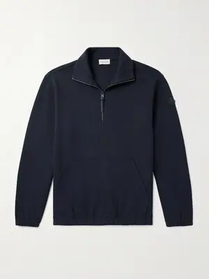 Moncler Logo-appliquéd Cotton-blend Jersey Half-zip Sweatshirt - Blue