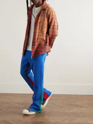 GALLERY DEPT. Flared Denim-panelled Logo-print Cotton-jersey Sweatpants - Blue