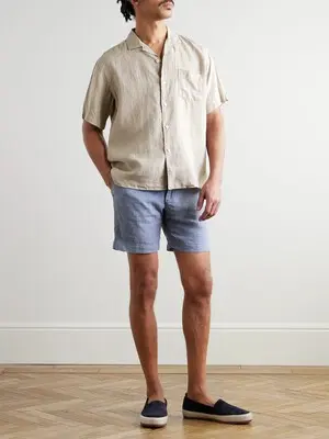 Hartford Palm Convertible-collar Linen Shirt