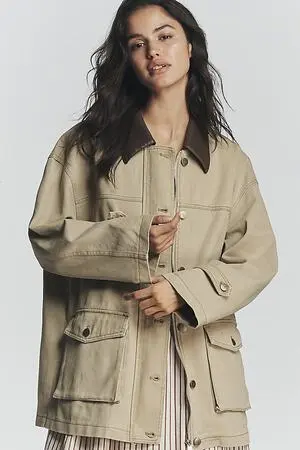 PILCRO Faux-leather Collar Barn Jacket