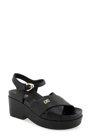 Aerosoles Cora Ankle Strap Platform Sandal - Black Leather