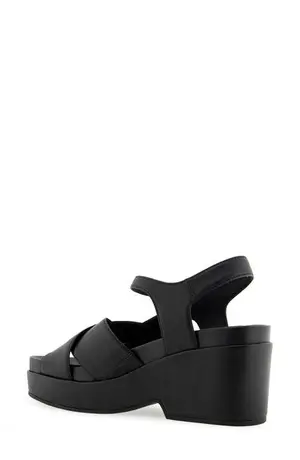 Aerosoles Cora Ankle Strap Platform Sandal - Black Leather