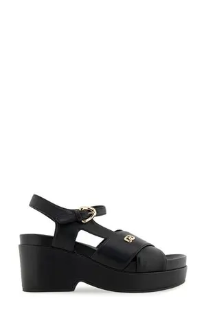 Aerosoles Cora Ankle Strap Platform Sandal - Black Leather