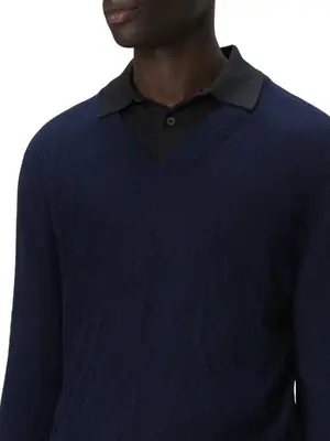 Missoni Cashmere V-neck Zigzag Pullover - Navy