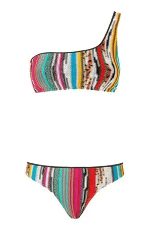Missoni One-shoulder Bikini In Lamé Slub Viscose - Multicoloured