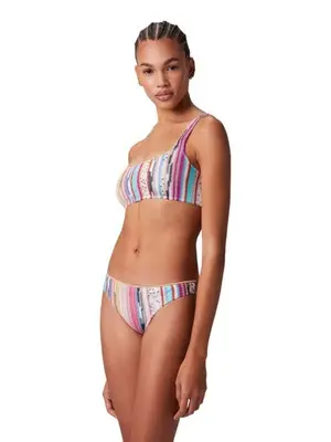 Missoni One-shoulder Bikini In Lamé Slub Viscose - White Multi