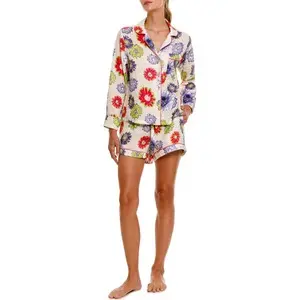 THE LAZY POET Vera Floral Linen Short Pajamas - White