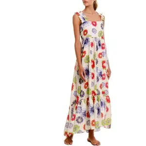 THE LAZY POET Mika Floral Linen Nightgown - White