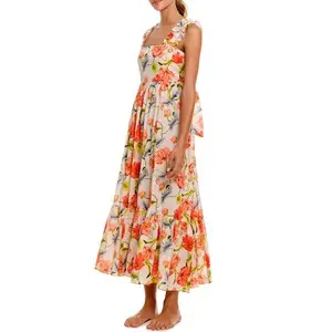 THE LAZY POET Mika Floral Cotton Nightgown - Light Beige