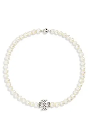 Tory Burch Moondance Pearl And Pavé Necklace - Tory Silver / Pearl / Crystal