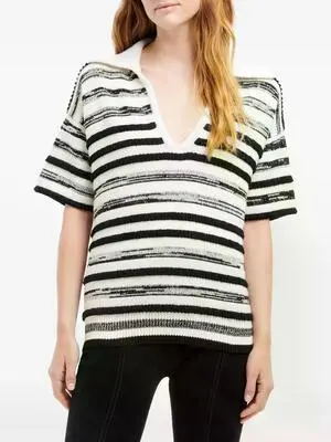 BARRIE Striped Polo Top - Black