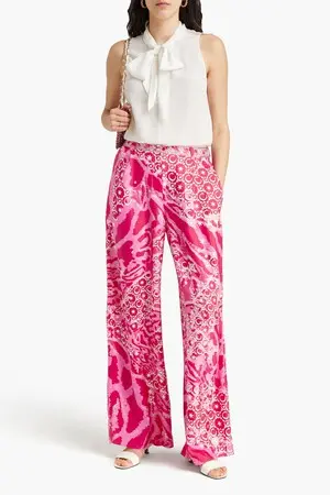 Camilla Pleated Printed Silk-twill Pants