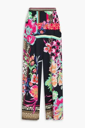 Camilla Crystal-embellished Printed Silk-satin Pants - Black
