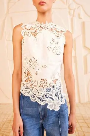 Ulla Johnson Sleeveless Linen Top With Lace - Pristine