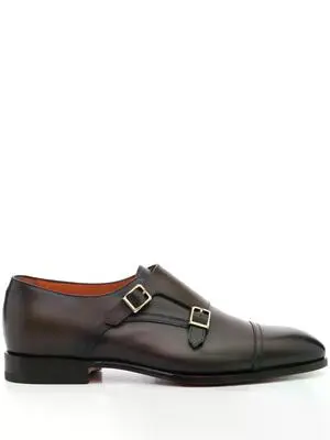 Santoni Leather Monk Shoes - Brown