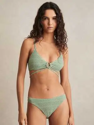 REISS Kai Chequered-print Triangle Bikini Top - Green/white