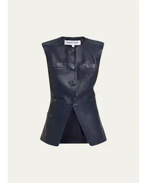Veronica Beard Tamara Leather Vest - Navy