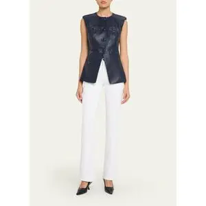 Veronica Beard Tamara Leather Vest - Navy