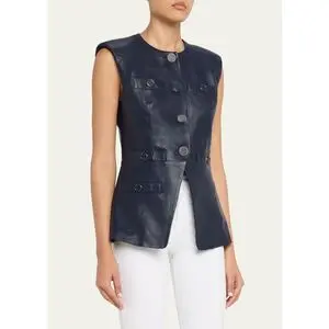 Veronica Beard Tamara Leather Vest - Navy