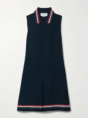 Thom Browne Pleated Striped Stretch-knit Mini Dress