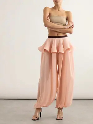 Alaïa Pleated Georgette Peplum Balloon Pants - Orange