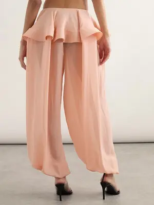 Alaïa Pleated Georgette Peplum Balloon Pants - Orange