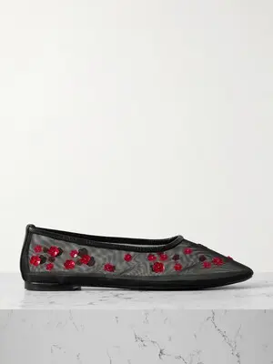 Staud Alba Sequin-embellished Ballet Flats - Black