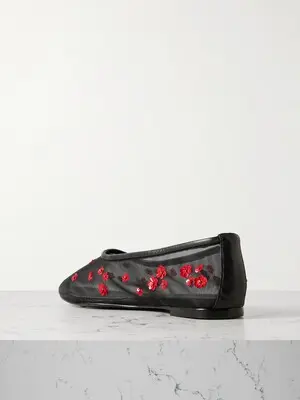 Staud Alba Sequin-embellished Ballet Flats - Black