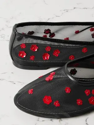 Staud Alba Sequin-embellished Ballet Flats - Black