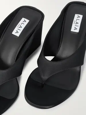 Alaïa Satin Wedge Sandals - Black