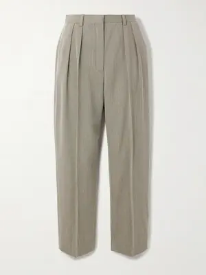 Loro Piana Hudson Cropped Pleated Wool Tapered Trousers