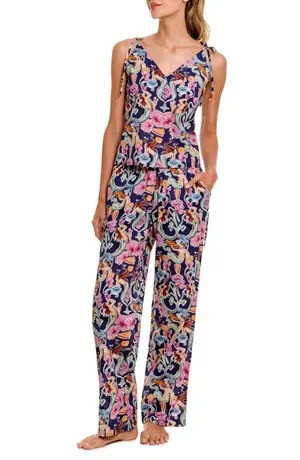 THE LAZY POET Amelie Mixed Print Cotton Pajamas - Blue