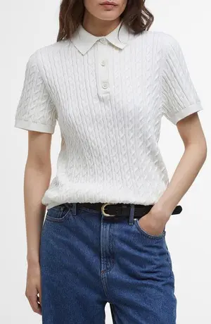 Barbour Cable Cotton Polo Sweater
