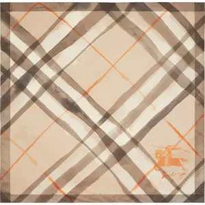 Burberry Equestrian Knight Design Watercolor Check Silk Square Scarf Birch