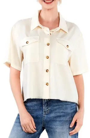 Hint Of Blu Button Up Tops