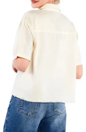 HINT OF BLU Emily Frayed Short Sleeve Denim Shirt - Eggshell