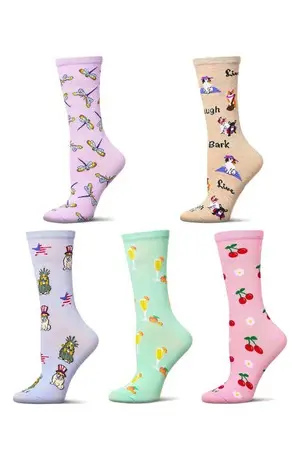 MEMOI Assorted Five-pack Of Crew Socks - Multi