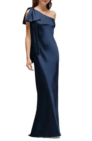 After Six Bow Detail One-shoulder Gown - Midnight