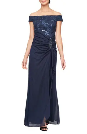 Alex Evenings Sequin Embroidered Lace Gown