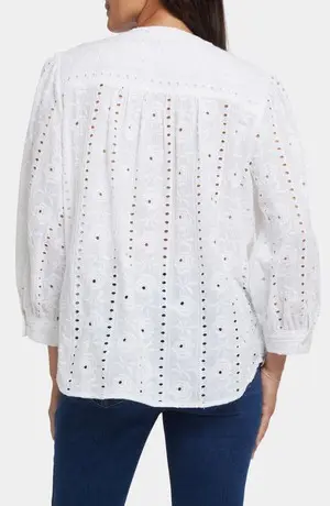 NYDJ Bonnie Embroidered Eyelet Top - Optic White
