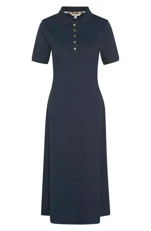 Barbour Celeste Stretch Cotton Piqué Polo Midi Dress - Navy